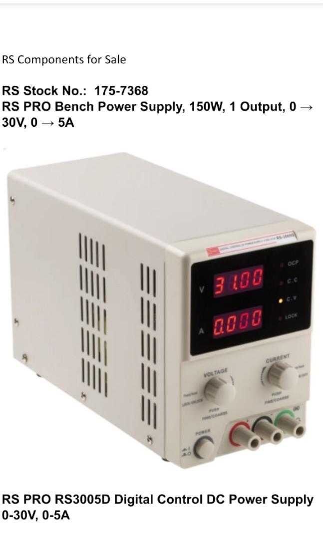 RS PRO RS3005D Digital Control DC Power Supply 0-30V, 0-5A, TV & Home ...