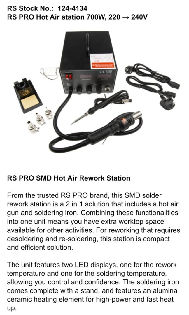 RS PRO SMD Hot Air Rework Station, Furniture & Home Living, Home ...