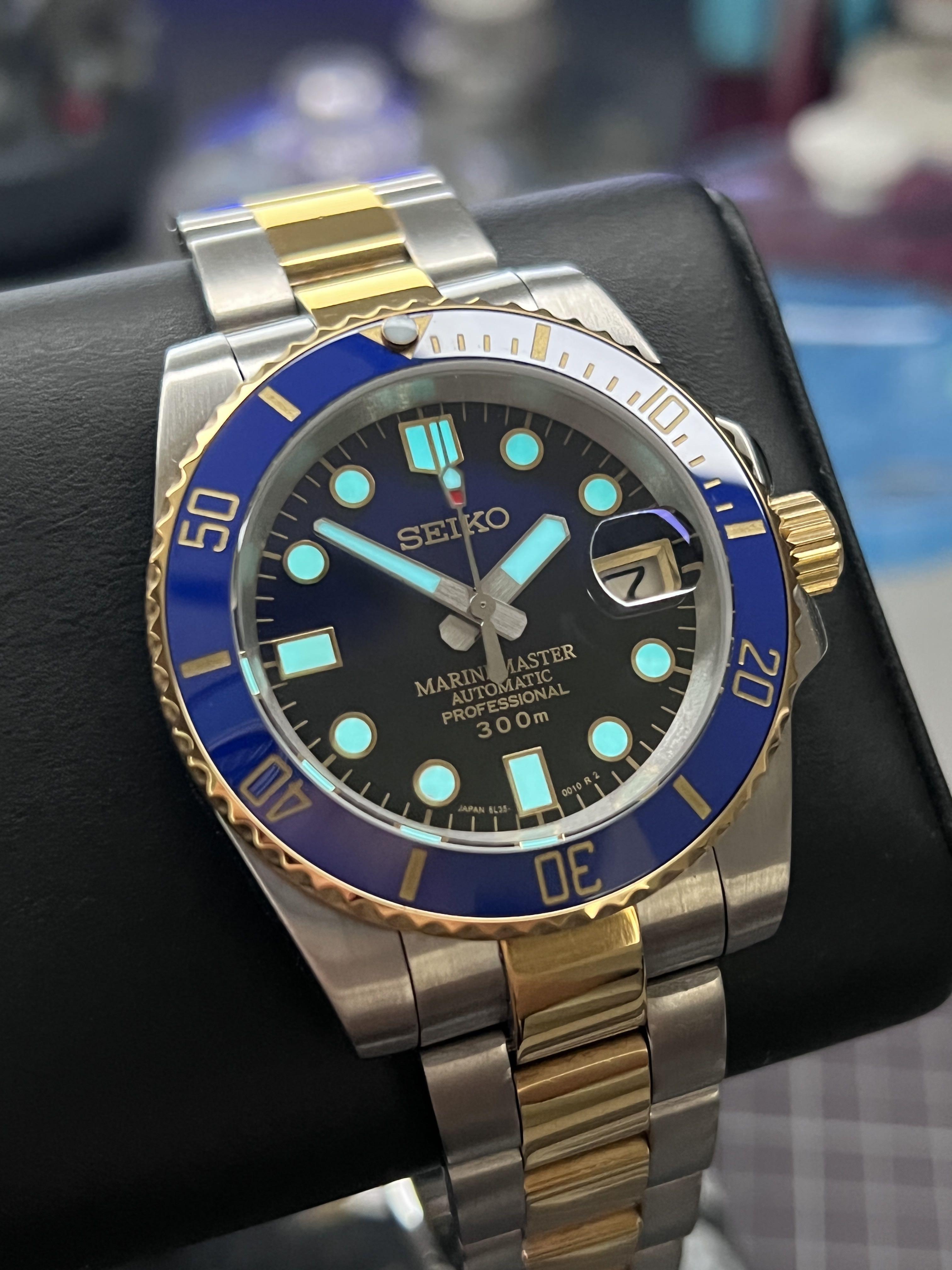Seiko Blue Two-Tone Gold Submariner with Seiko NH35 Movement, Men's ...