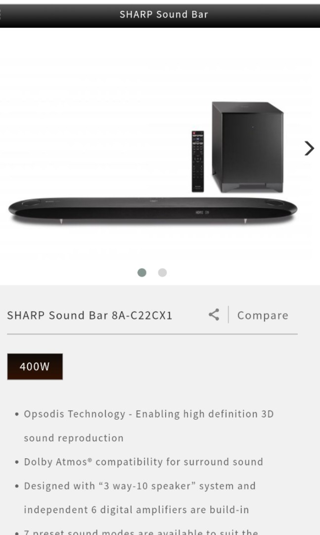 SHARP 8A-C22CX1 2.1 CH SOUNDBAR, Audio, Soundbars, Speakers & Amplifiers on Carousell