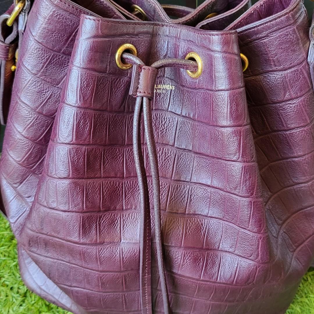 YSL Croc Embossed Bucket Bag, Luxury, Bags & Wallets on Carousell