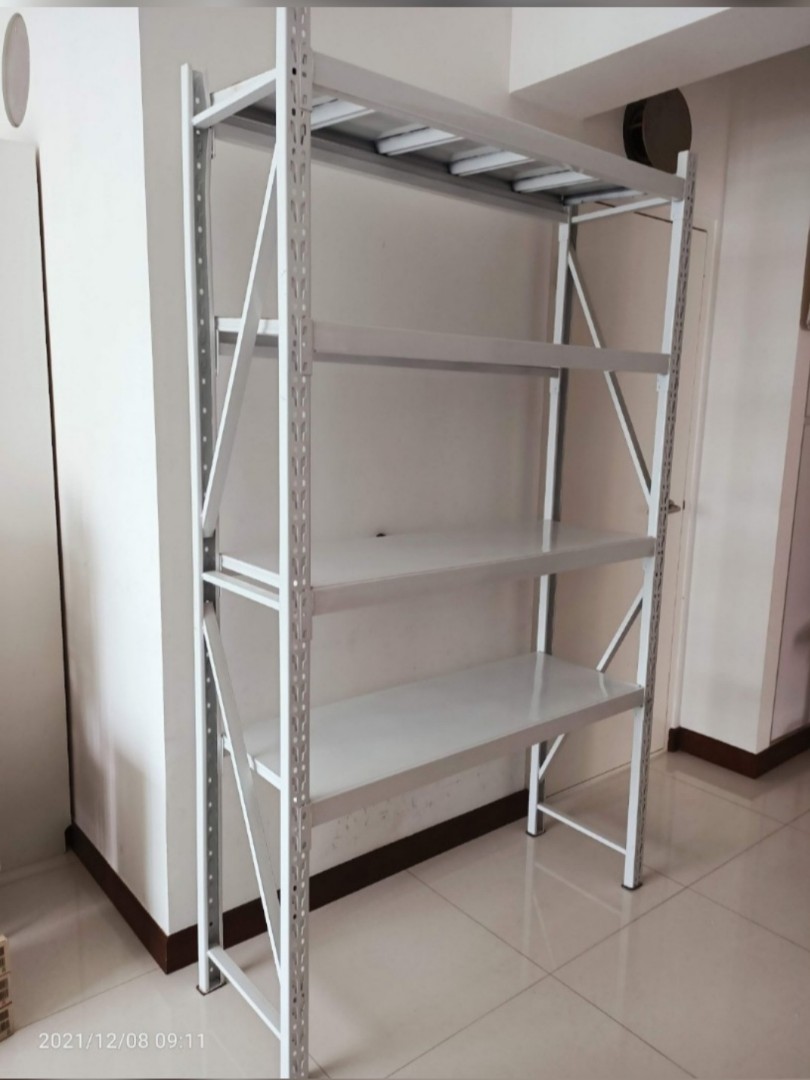 4-Tier White Metal Boltless Rack Shelving, Furniture & Home Living ...