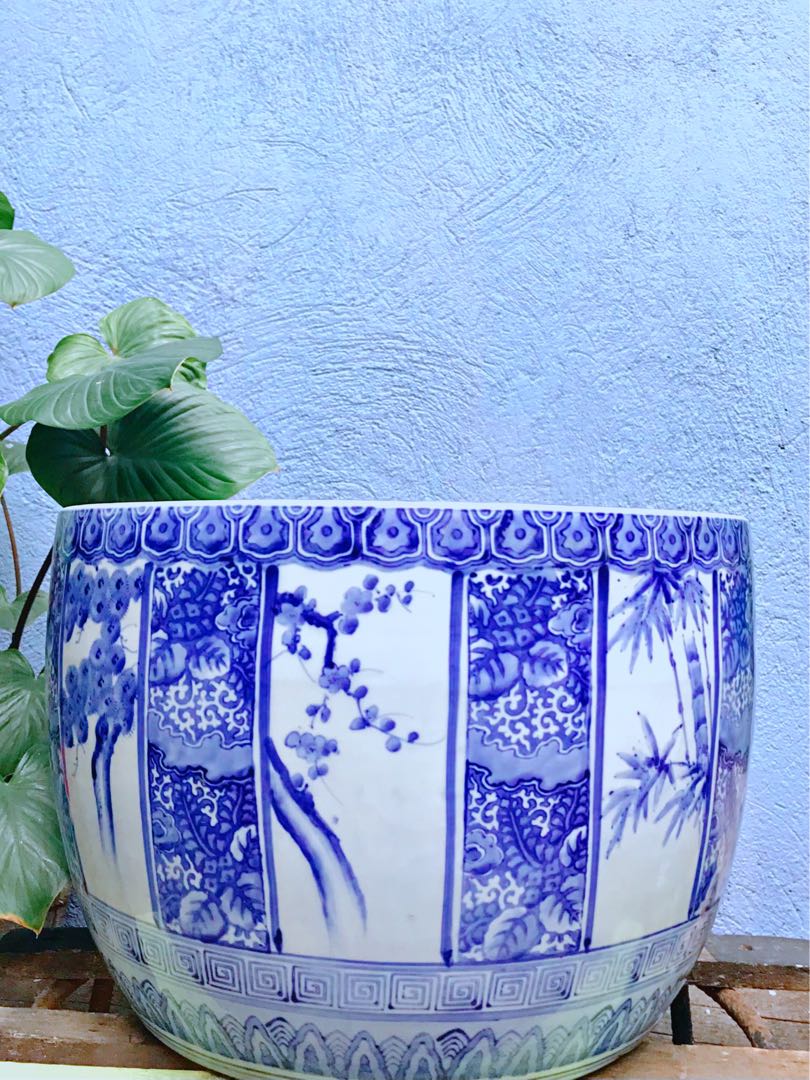 Blue and White Porcelain Plant Pot (Big), Furniture & Home Living ...