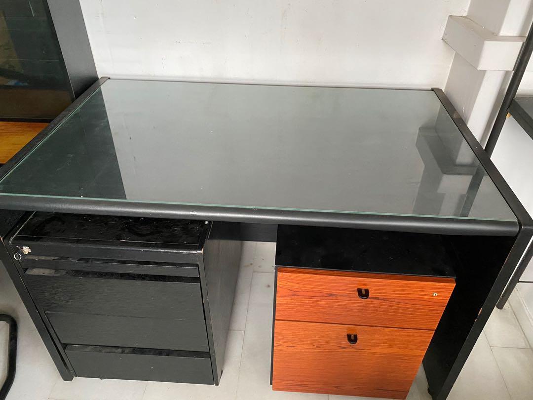 Glass Top Wooden Study Table, Furniture & Home Living, Furniture ...