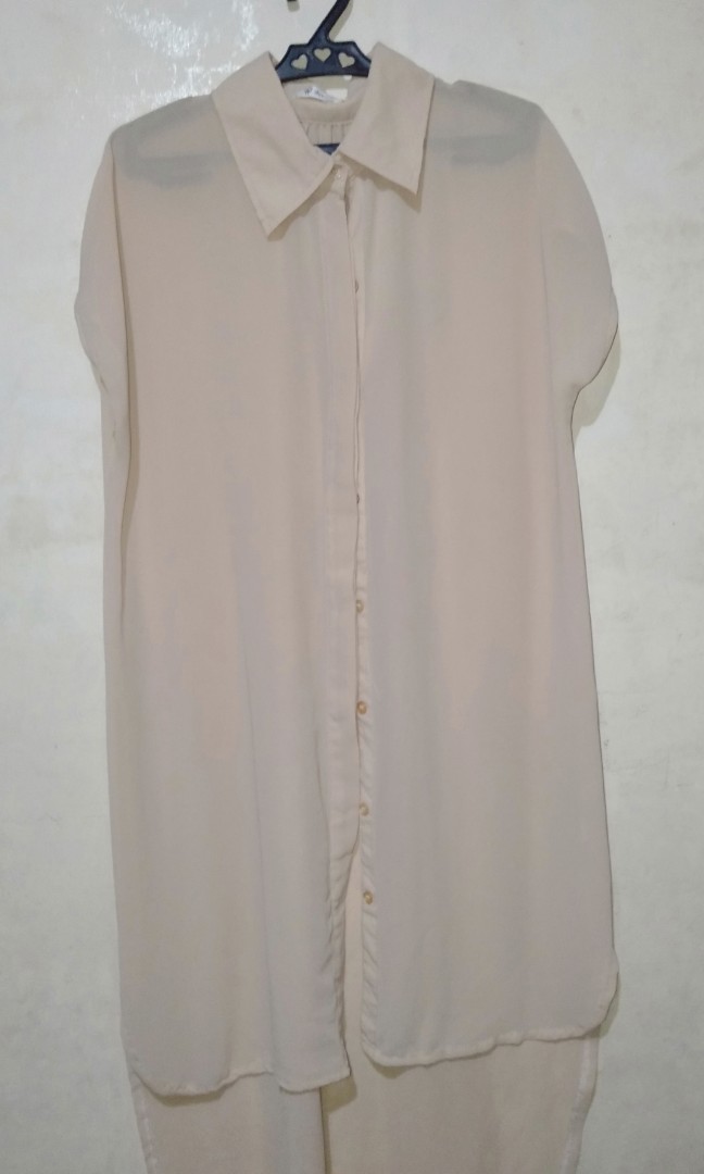 Sheer Cream Long over the top, Women's Fashion, Tops, Others Tops on ...