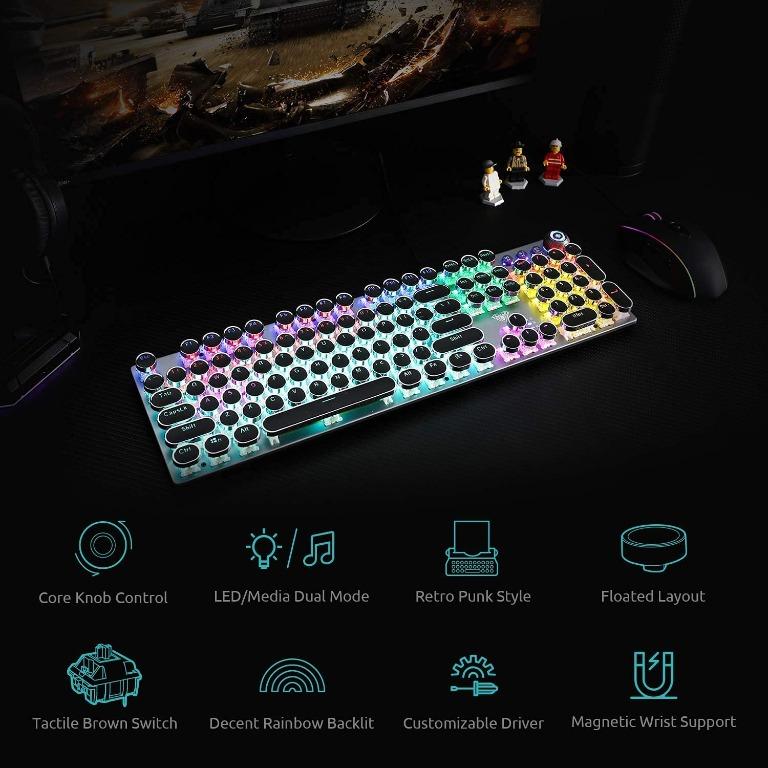 AULA F2088 Retro Mechanical Gaming Keyboard with RGB Rainbow Backlit ...