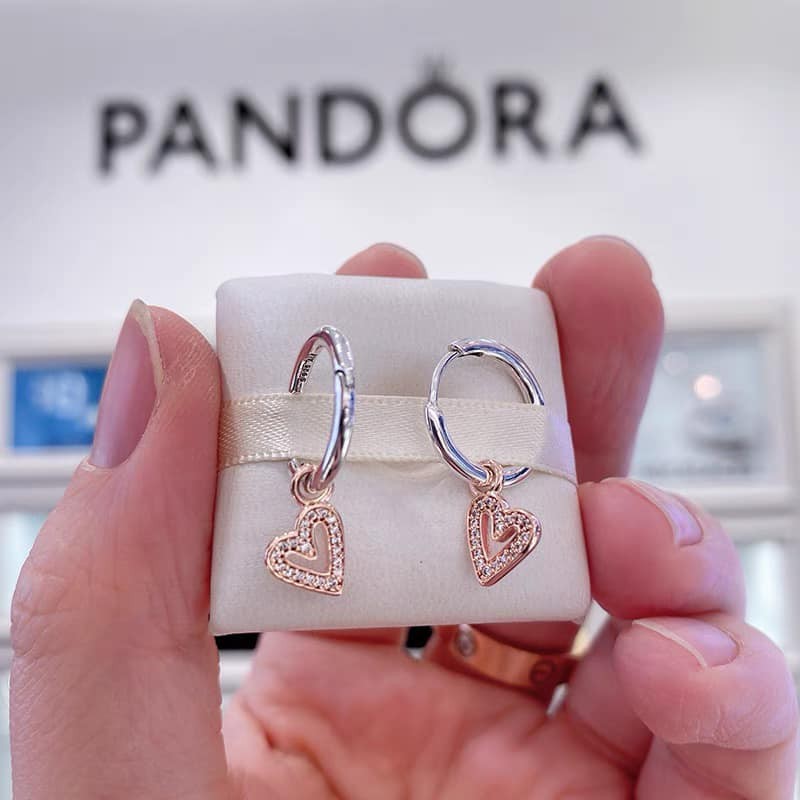 Authentic PANDORA Sparkling Freehand Heart 925 Hoop Earrings, Women's ...