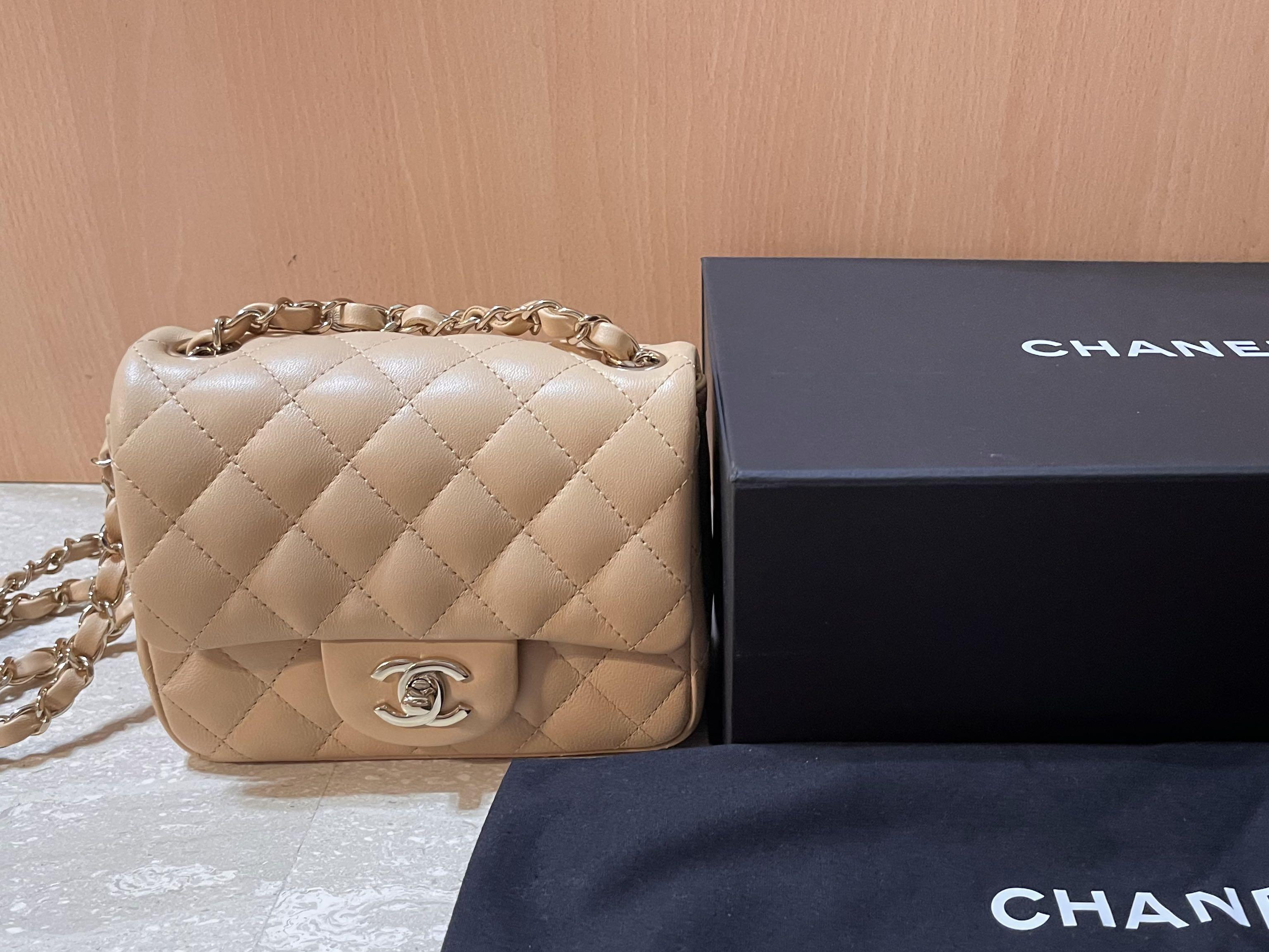 Chanel 22C Beige Mini Square (Full Set), Luxury, Bags & Wallets on ...
