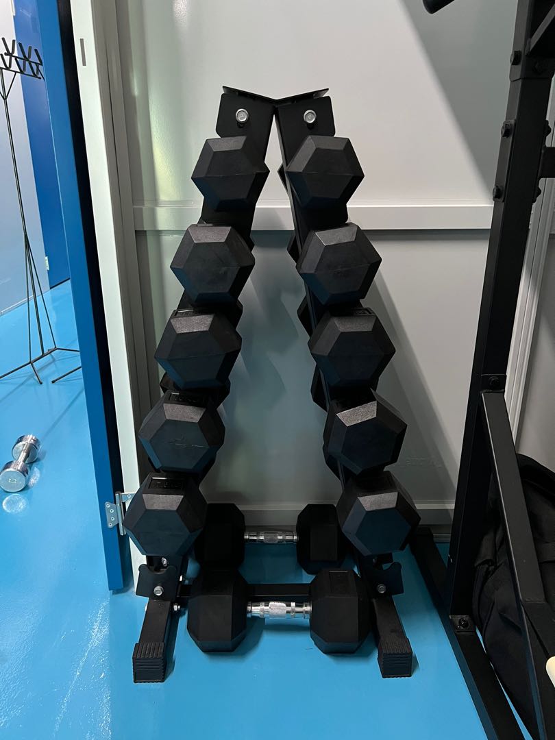 Hexagon Dumbbells + 6-Tier Rack Set, Sports Equipment, Exercise ...