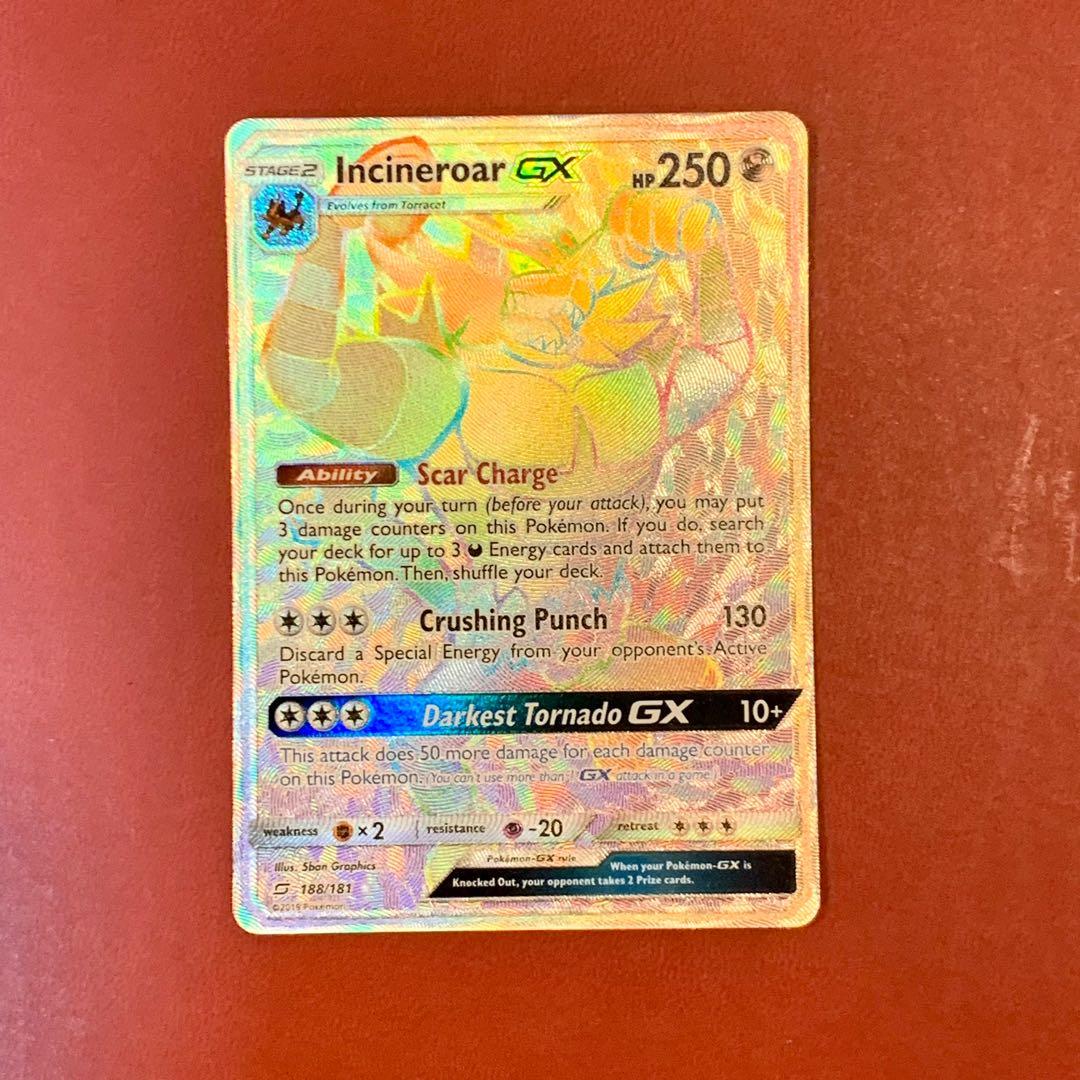 Incineroar GX (HR) 188/181, Hobbies & Toys, Toys & Games on Carousell