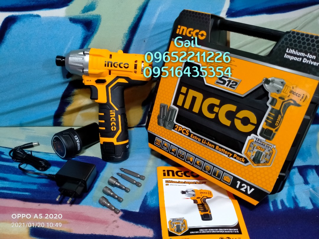 INGCO 12V Li-ion Cordless Impact Driver (CIRLI1201), Commercial ...