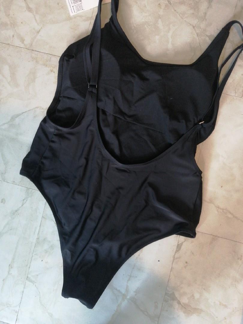 Plain Black One Piece Basic Swimsuit, Women's Fashion, Swimwear ...