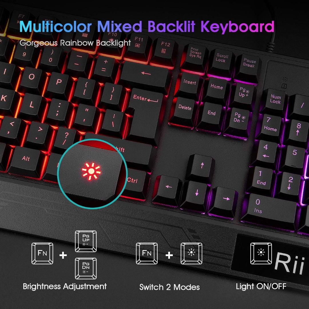 Rii RK400 RGB Gaming Keyboard and Mouse Combo ,Wired Mechanical Feel 3 ...