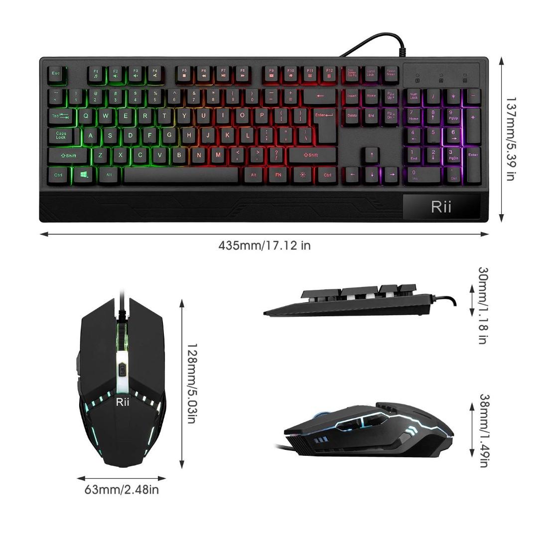 Rii RK400 RGB Gaming Keyboard and Mouse Combo ,Wired Mechanical Feel 3 ...