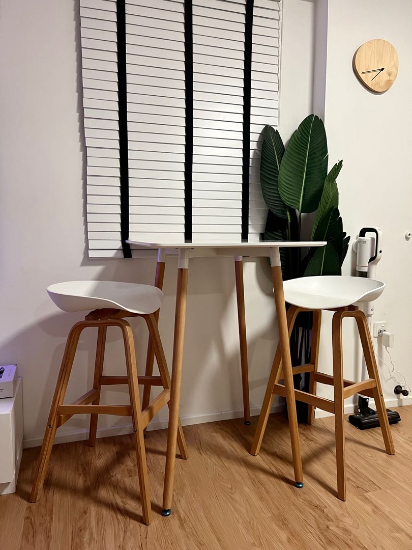 Scandi Bar Table with High Chairs, Furniture & Home Living, Furniture ...