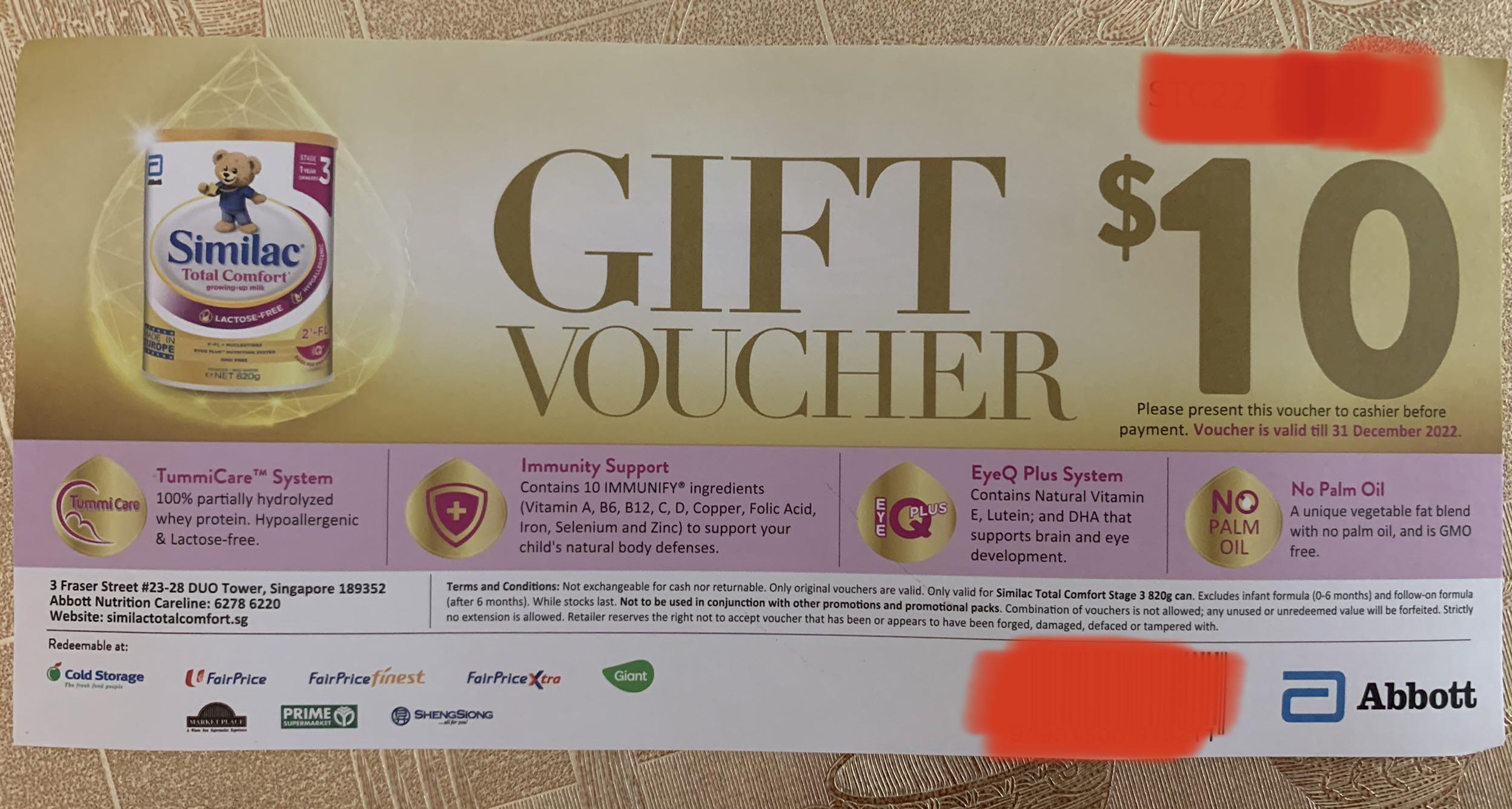 Similac Milk Gift Voucher $10 Only valid for Similac Total Comfort ...