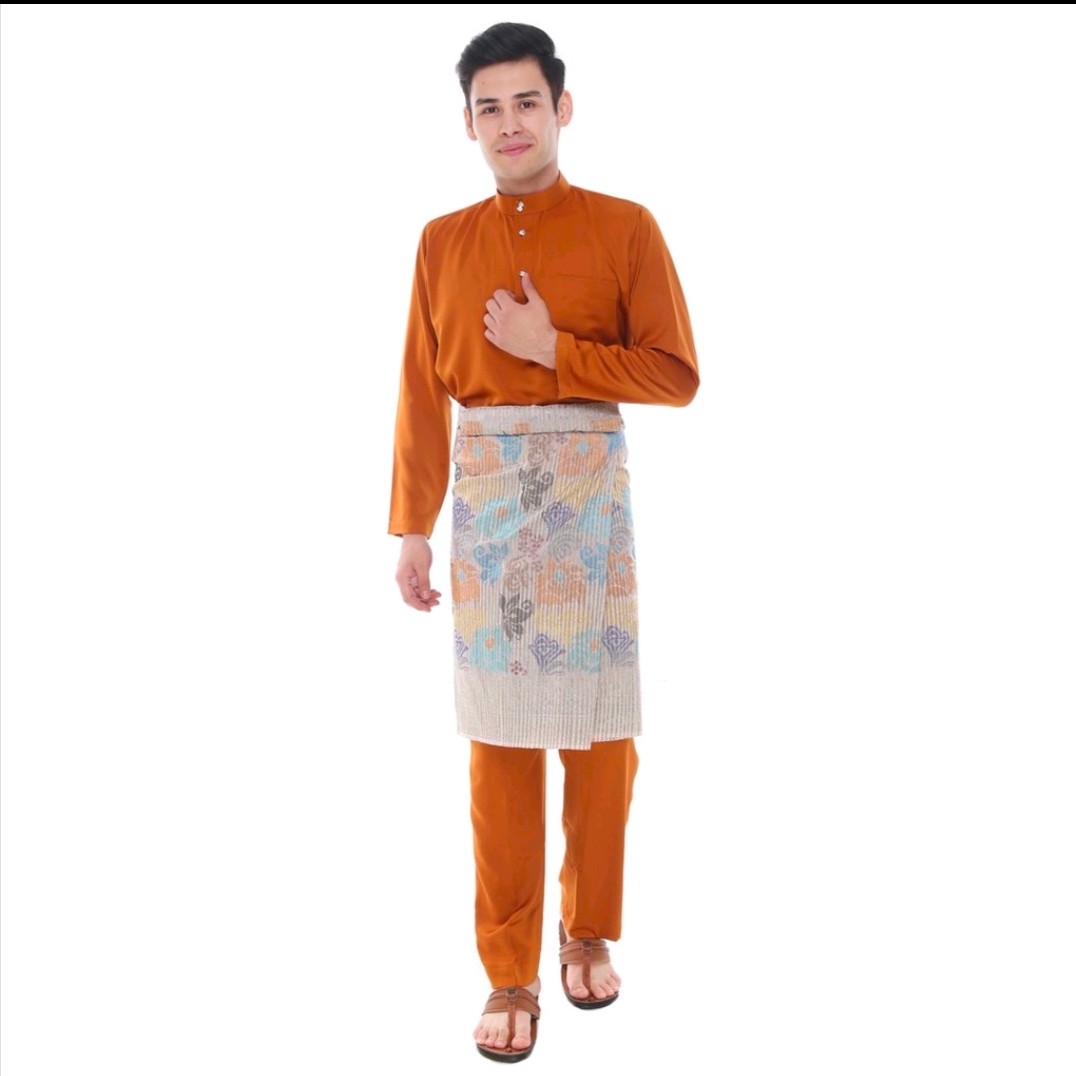 Ammar Amran Baju Melayu Burnt Orange/Gold, Men's Fashion, Muslim Wear ...