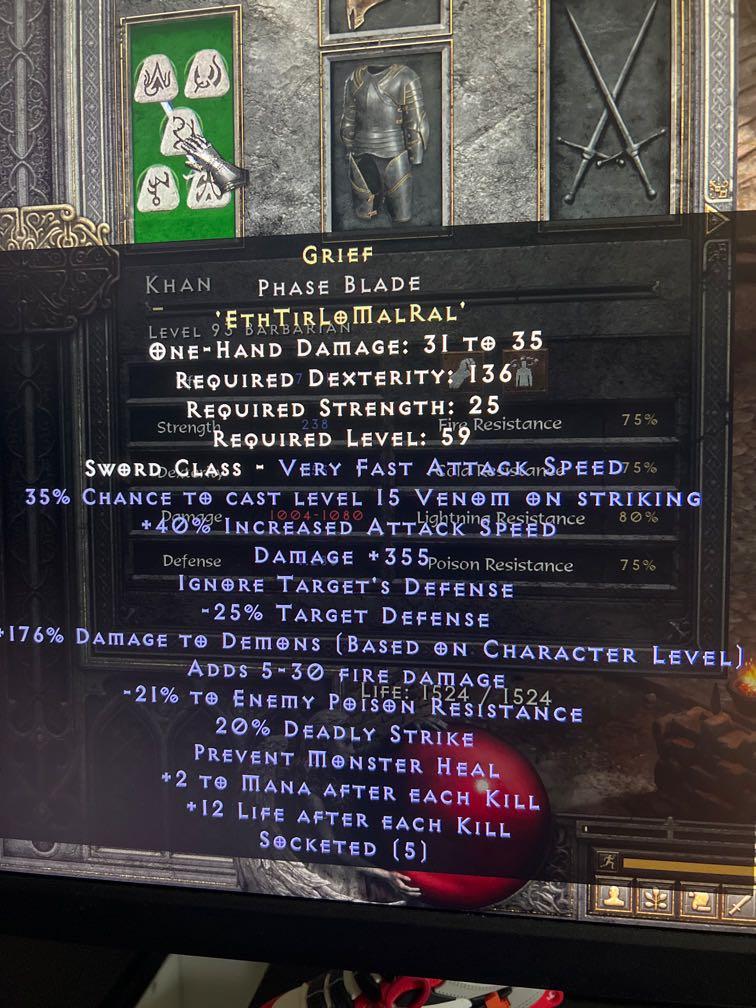 D2r grief phase blade (40ias), Video Gaming, Gaming Accessories, In ...