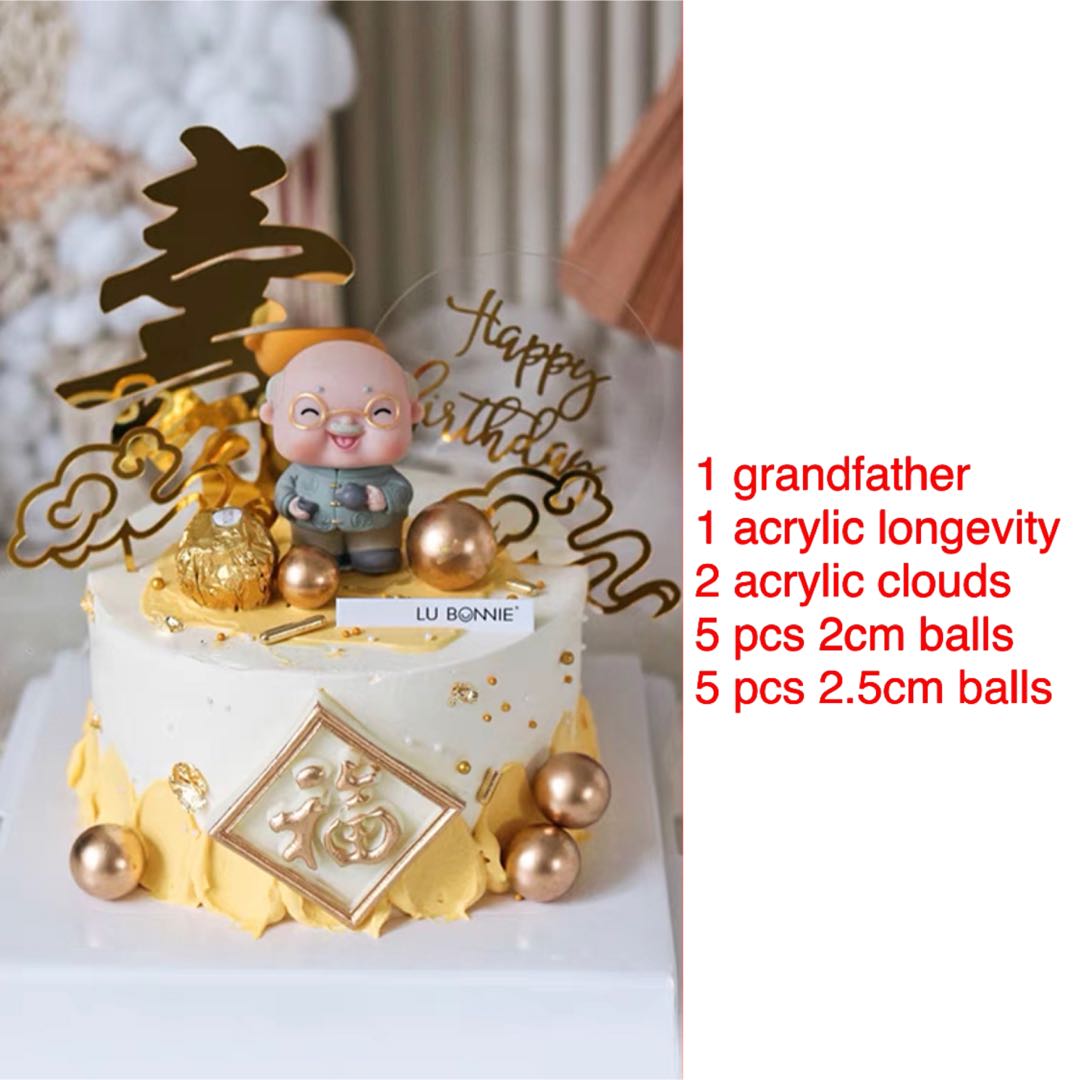 Grandfather longevity birthday grand father cake topper decoration toys ...