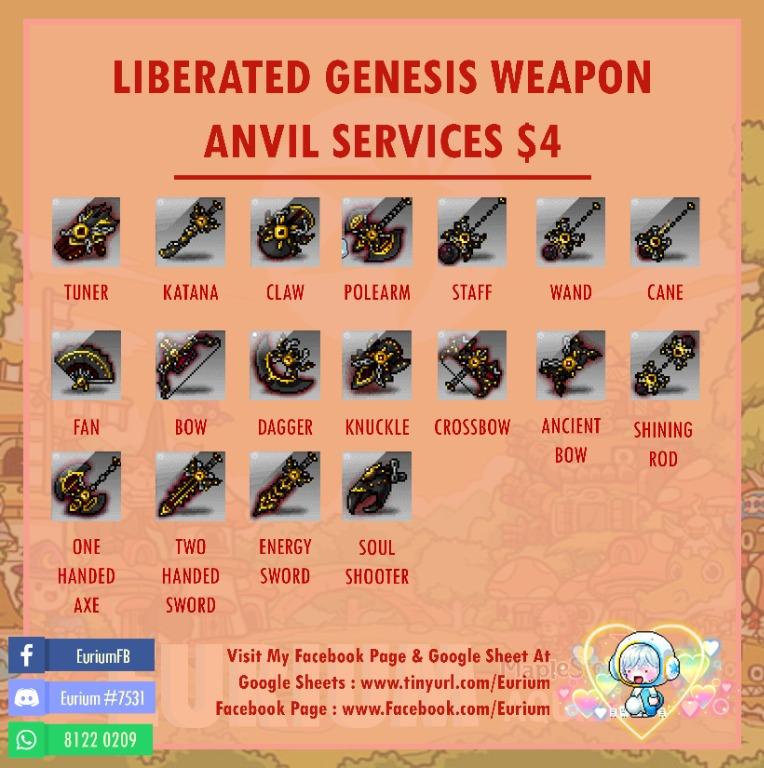 MapleSEA Aquila Liberated Gensis Weapon Anvil Service, Video Gaming ...