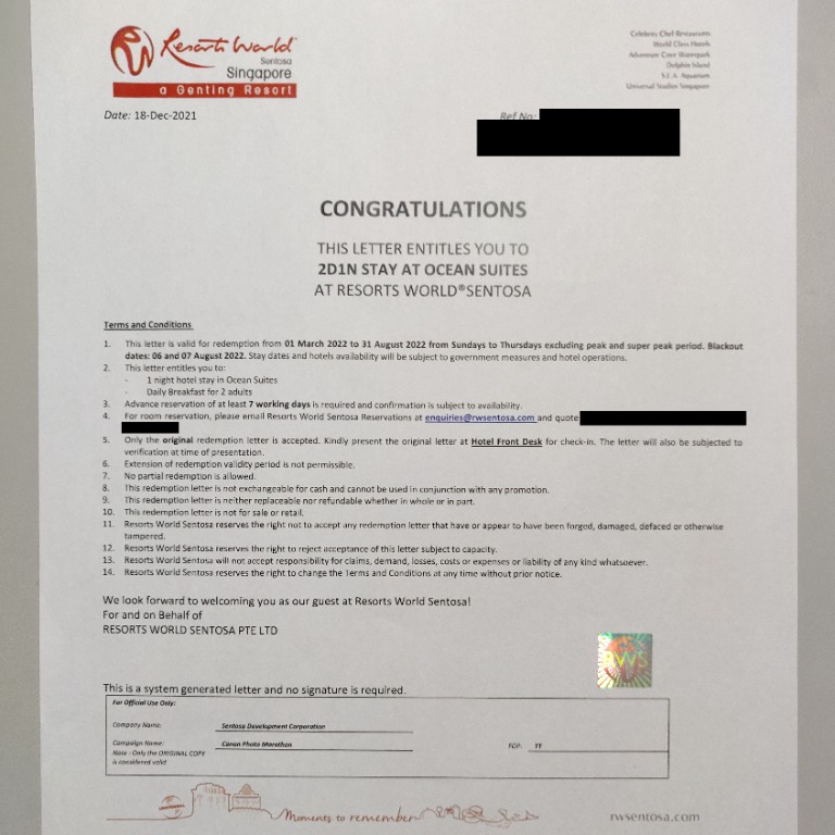 Ocean Suites 2D1N Stay - Resorts World Sentosa (RWS), Tickets ...