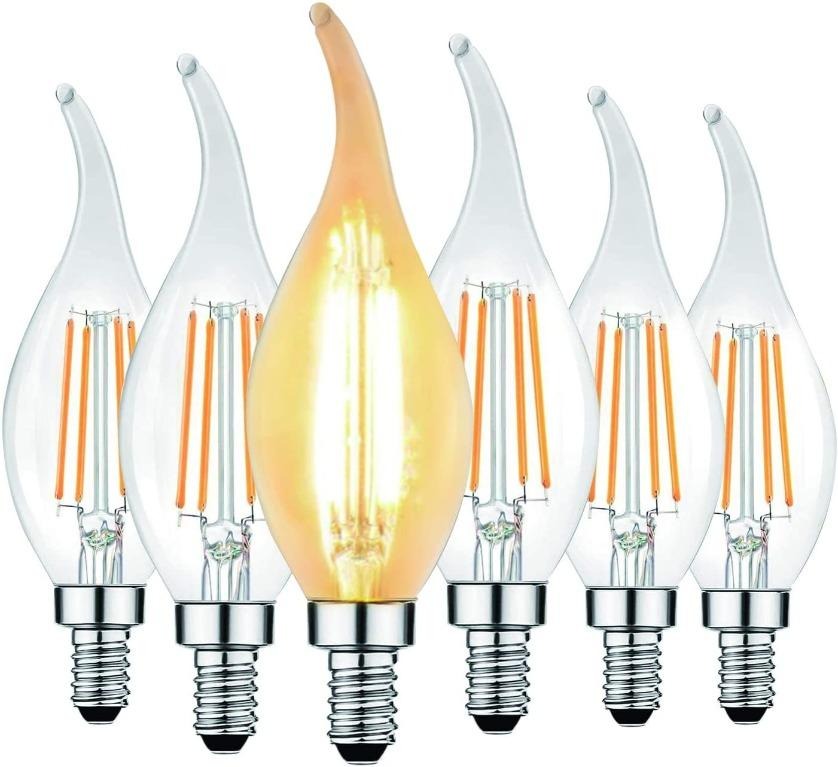10 Packs E14 Flame Tip LED Filament Candle, 4W C35 Small Edison Screw ...