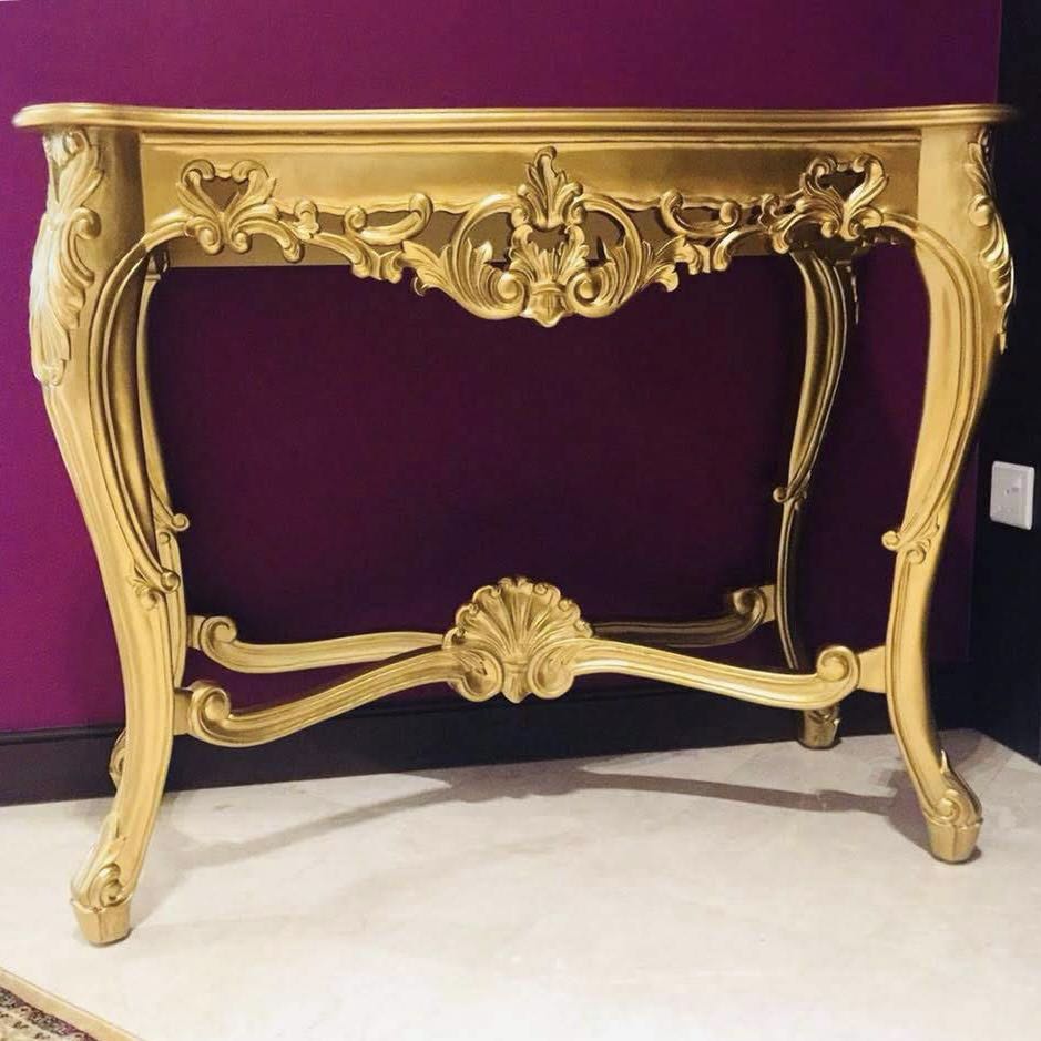 CLIENT’S PHOTOS 24K Gold Leaf Paint French Baroque Hallway Console ...