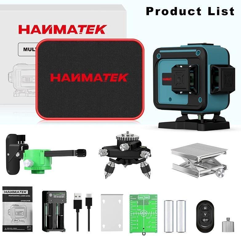 HANMATEK 3D Self-Leveling 360-Degree Green Cross Line Laser Level with ...