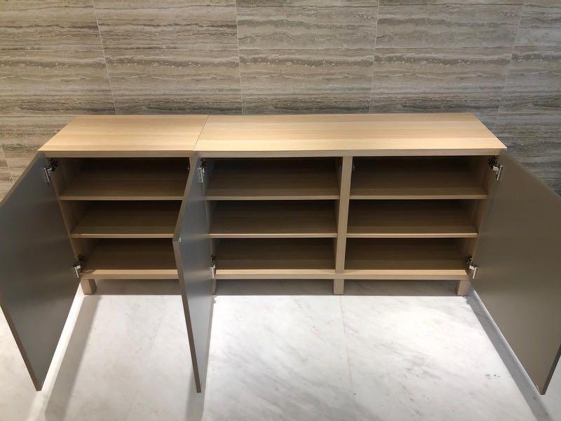 IKEA BESTA Light Wood Oak TV Console Cabinet with Light Bronze Effect ...