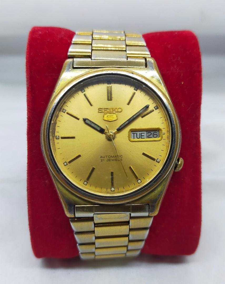 Jam Tangan Seiko 5 Automatic Japan Vintage Cal 7009 Yellow, Fesyen Pria, Jam Tangan di Carousell