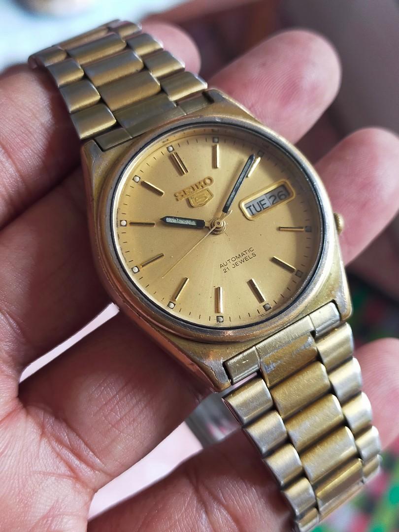 Jam Tangan Seiko 5 Automatic Japan Vintage Cal 7009 Yellow, Fesyen Pria, Jam Tangan di Carousell