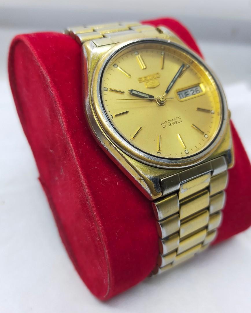Jam Tangan Seiko 5 Automatic Japan Vintage Cal 7009 Yellow, Fesyen Pria, Jam Tangan di Carousell
