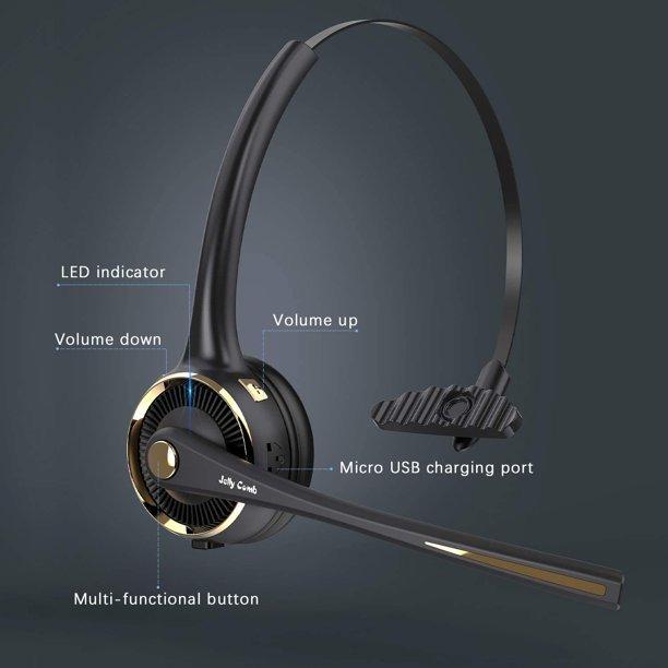 Jelly Comb Bluetooth Headset with Noise Canceling, Wireless Headphones ...