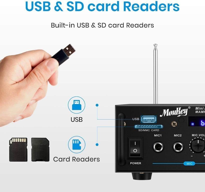Moukey Bluetooth 5.0 Stereo Amplifier for Home Audio Speakers ...