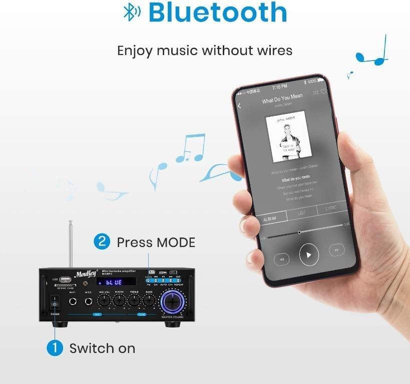 Moukey Bluetooth 5.0 Stereo Amplifier for Home Audio Speakers ...