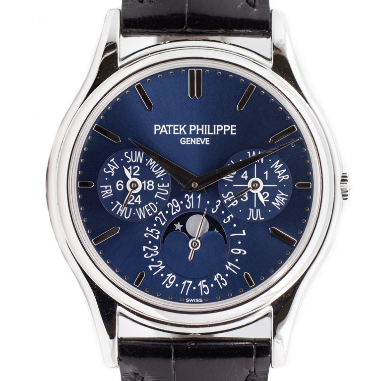Preowned Patek Philippe Perpetual Calendar Blue in Platinum Ref: 5140P ...
