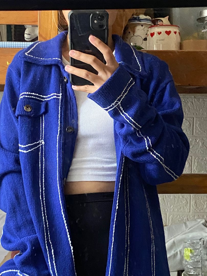 Royal Blue Knitted Jacket, Men's Fashion, Coats, Jackets and Outerwear ...