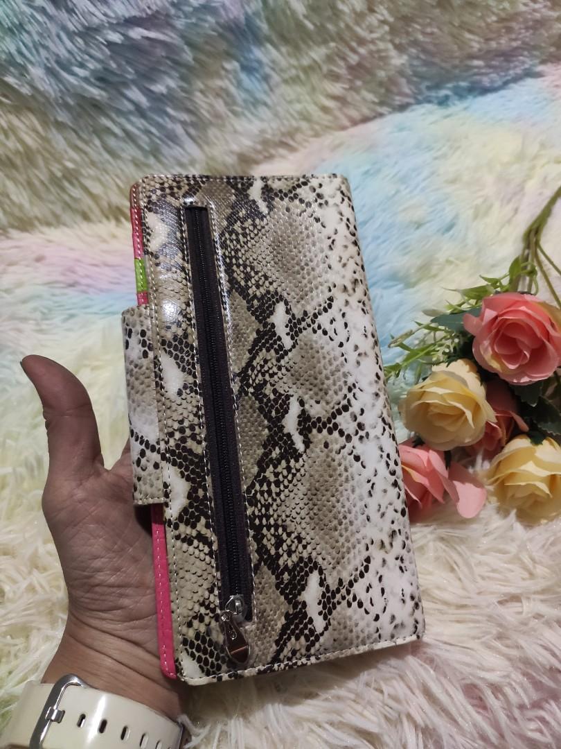 Snake skin inspired long wallet genuine leather, Women's Fashion, Bags ...