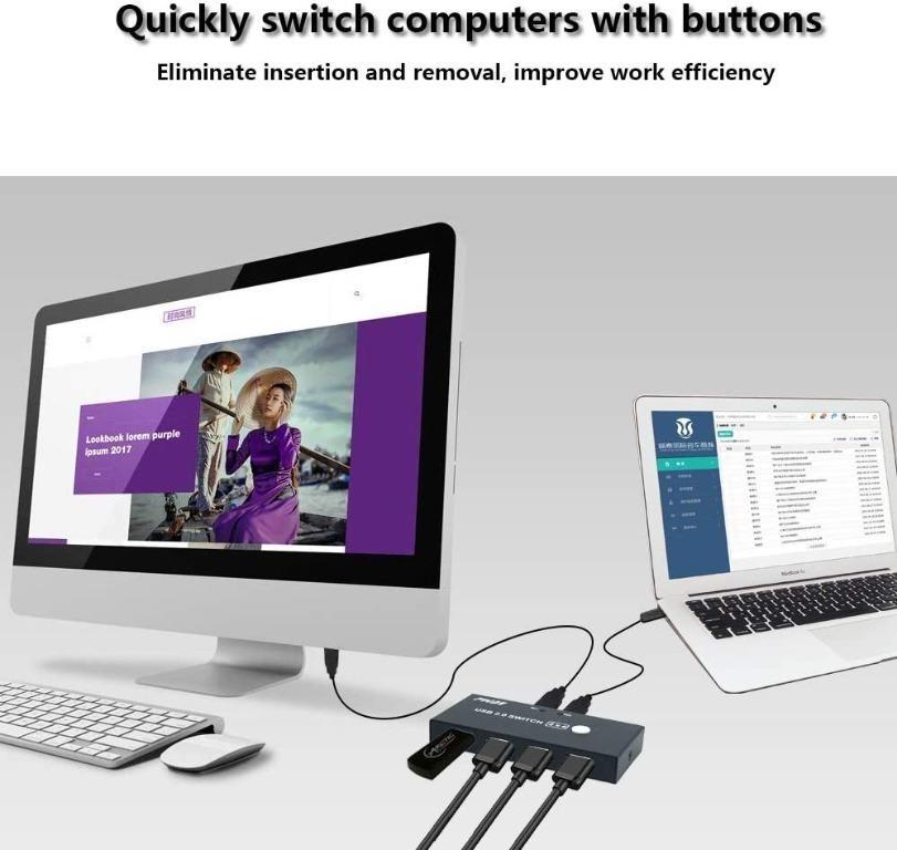USB 2.0 Switch 2x4 Sharing Switch 4 Port USB 2.0 Support Keyboard Mouse ...