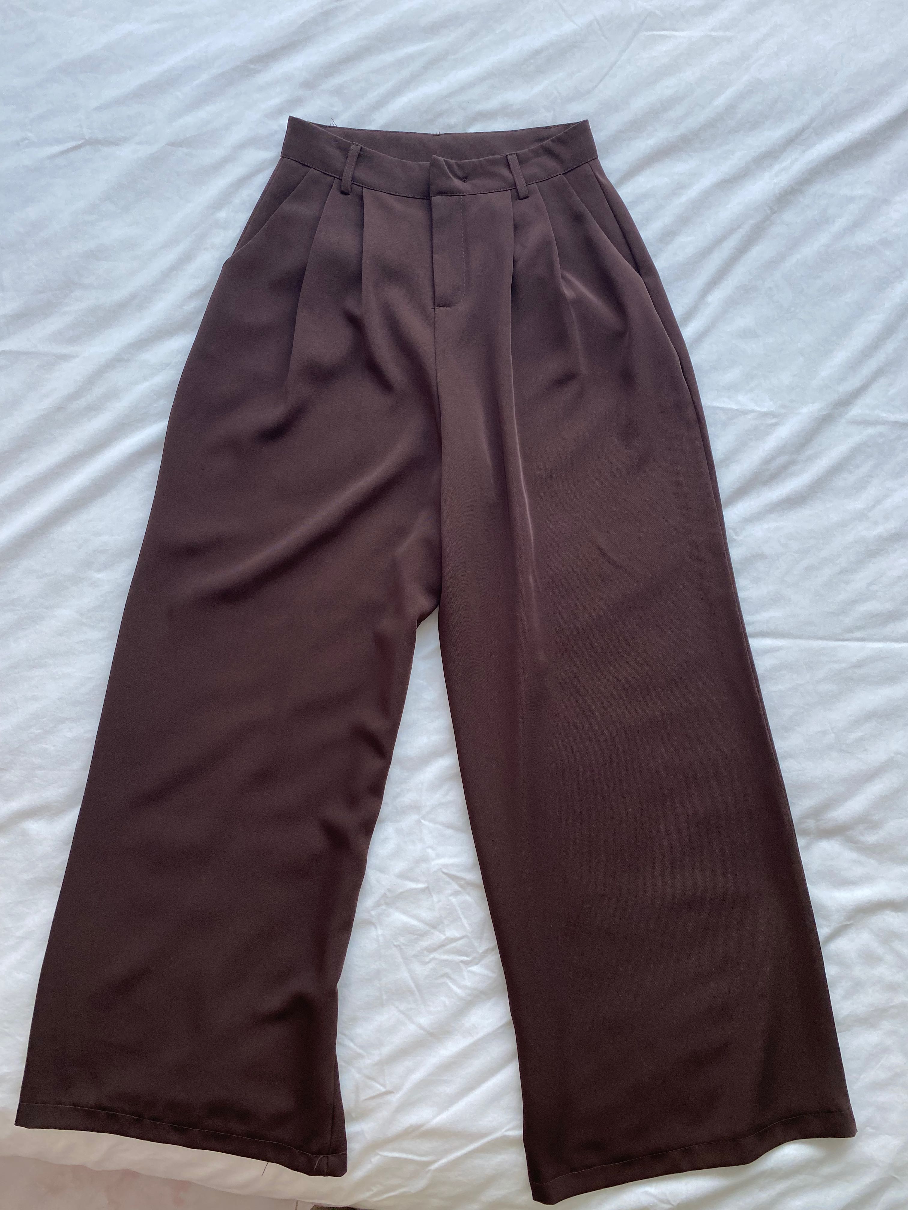 Wide Leg Brown Pants, Women's Fashion, Bottoms, Other Bottoms on Carousell