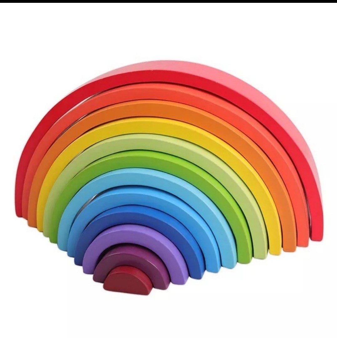Wooden Rainbow Stacker 12 pc (Montessori), Hobbies & Toys, Toys & Games ...