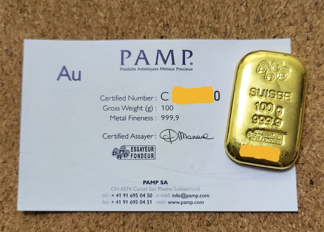100g PAMP Cast Gold Bar with original assayer cert, Hobbies & Toys ...