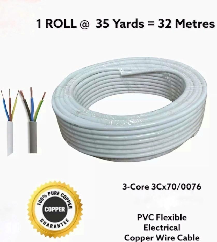 3 Core wire 3Cx70 / 0076 White 32 metres., TV & Home Appliances ...