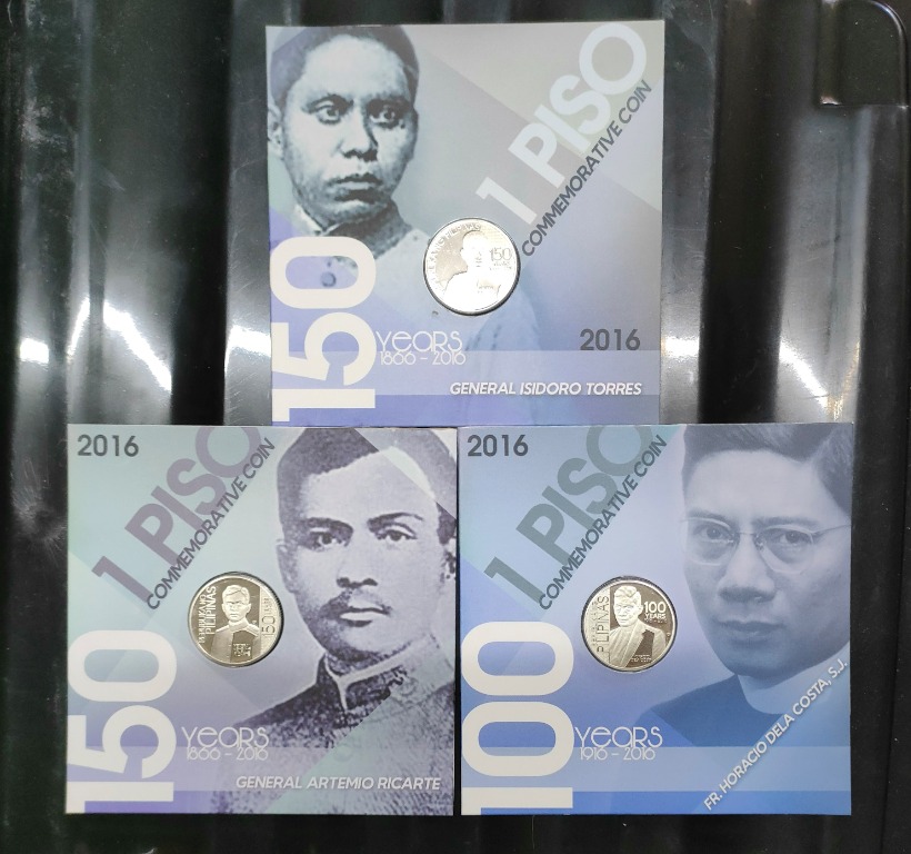3 piece SET commemorative 1 peso coin in Blister Pack - Dela Costa ...