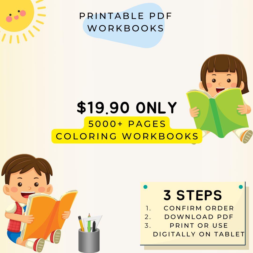 5000+ Pages Coloring Workbook Printable PDF, Hobbies & Toys, Stationery ...