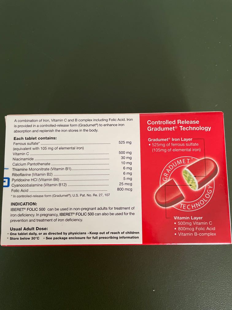 IBERET folic 500 SR tablet, Health & Nutrition, Health Supplements ...