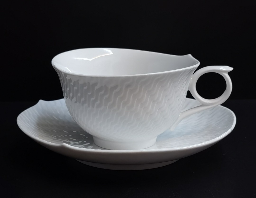 Meissen - Made In Germany Waves Relief White Embossed Teacup & Saucer ...