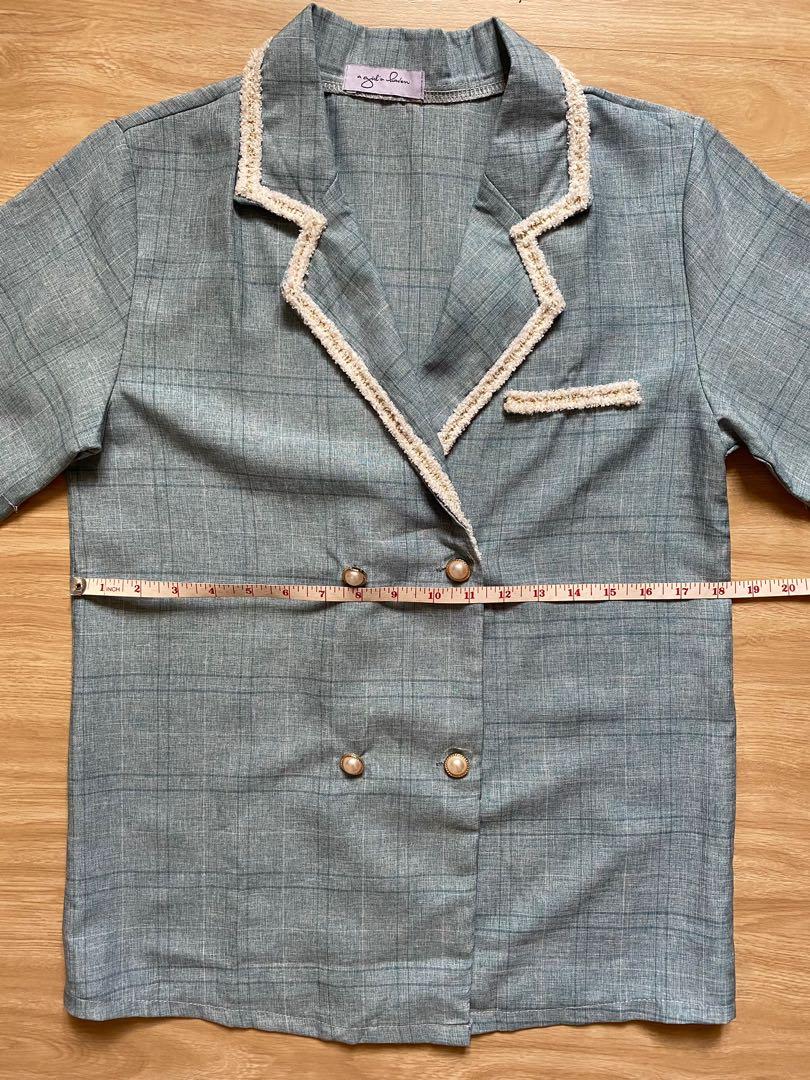 powder blue tweed top, Women's Fashion, Tops, Blouses on Carousell