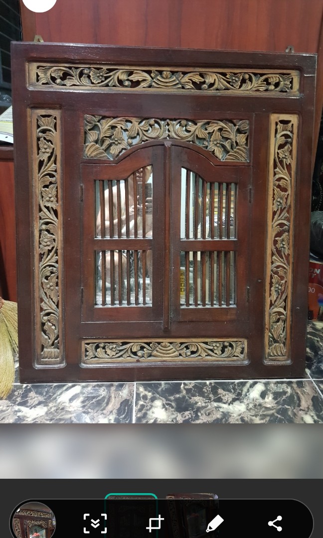 Vintage Balinese solid wooden window with mirror, Furniture & Home ...