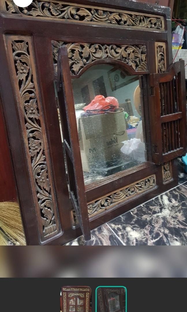 Vintage Balinese solid wooden window with mirror, Furniture & Home ...